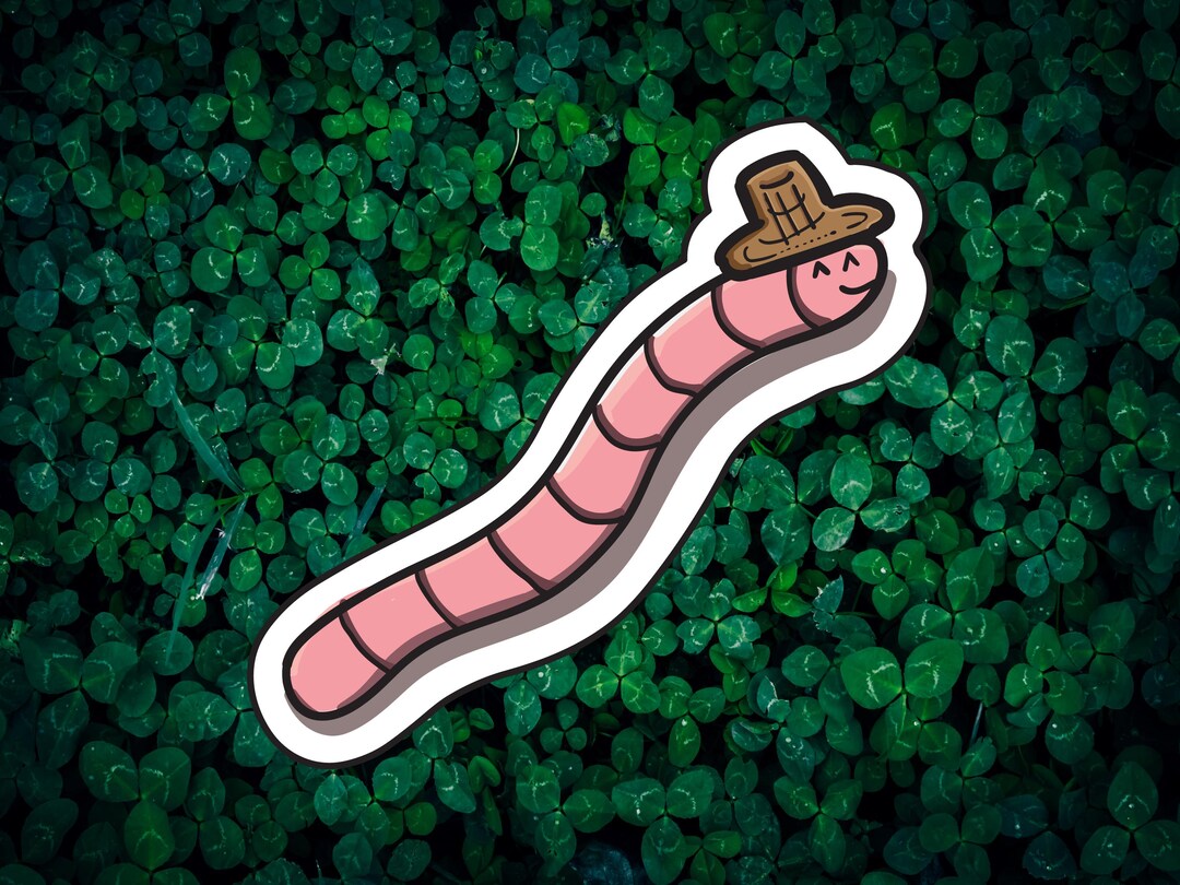 Worm With Hat Sticker Waterproof Vinyl - Etsy