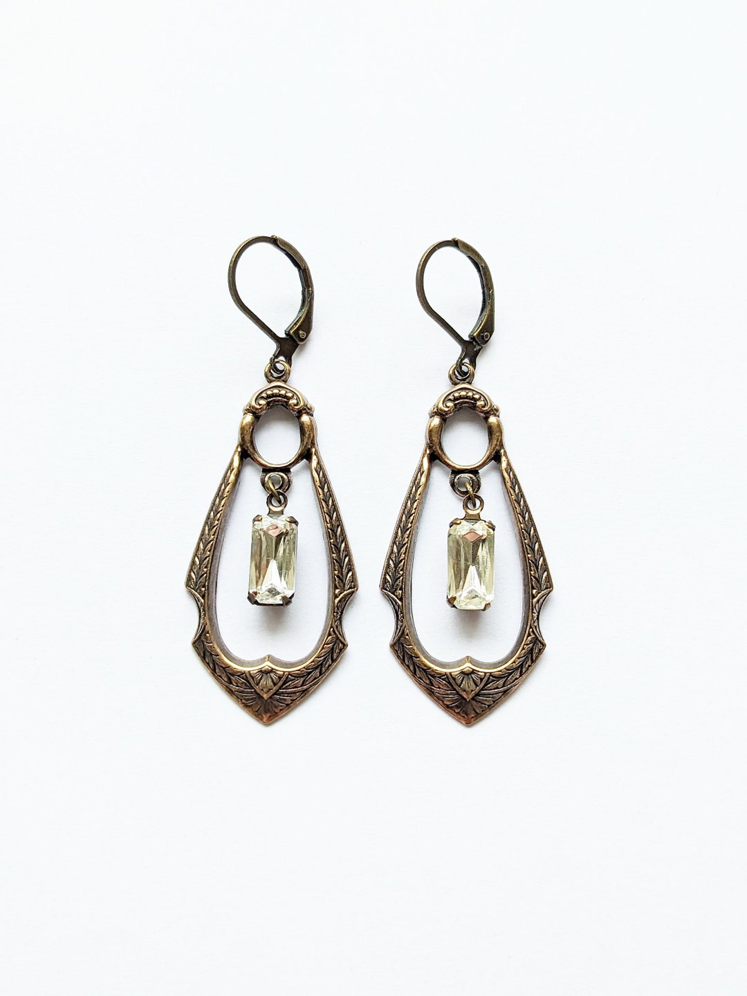 Late Victorian/art Nouveau Style Earrings With Vintage Clear Glass - on ...
