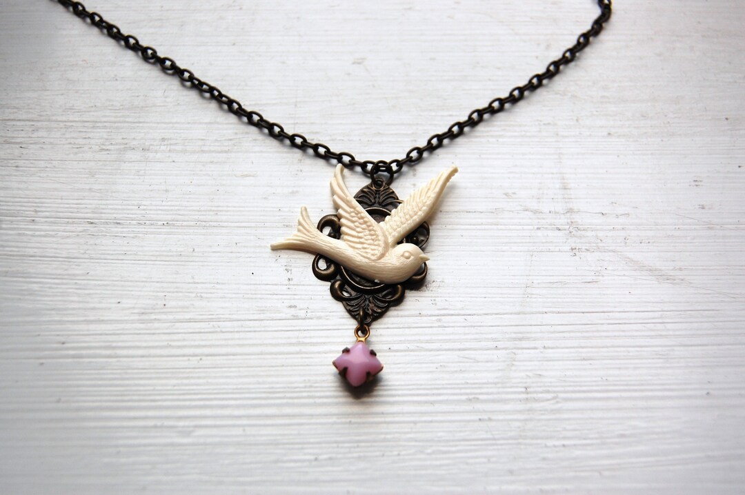 A Vintage Glass and Vintage 1950s Dove Charm Necklace Fairy Tales - Etsy