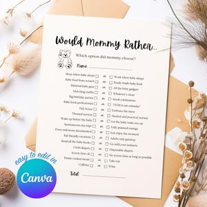 Editable Would Mommy Rather Baby Shower Game Printable - Minimalist ...