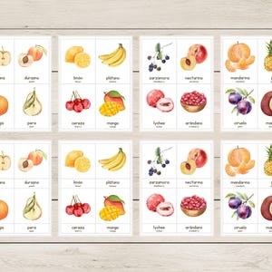 Bilingual Fruit Flashcards English and Spanish Montessori 3-part Cards ...