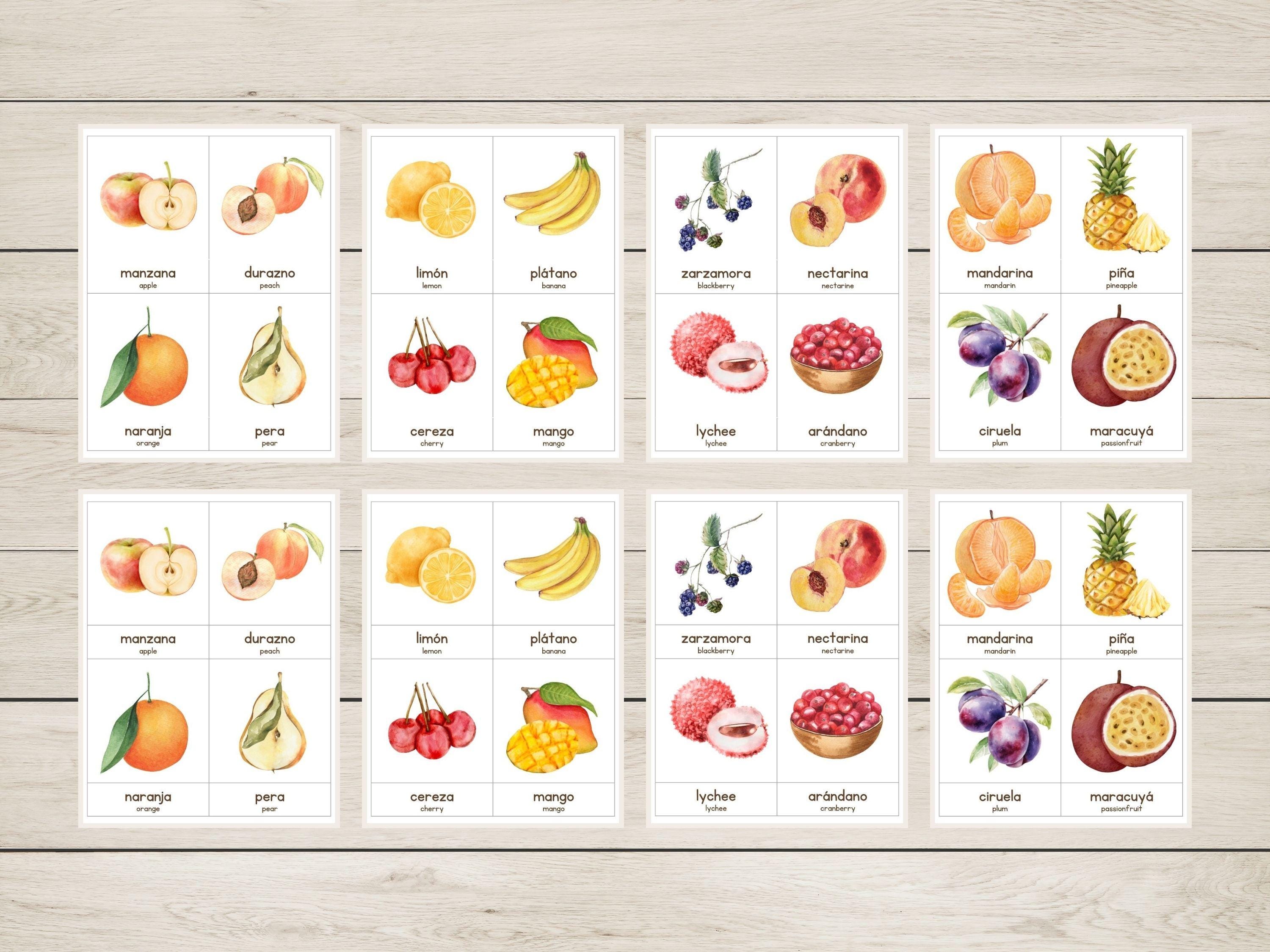 Bilingual Fruit Flashcards English and Spanish Montessori 3-part Cards ...