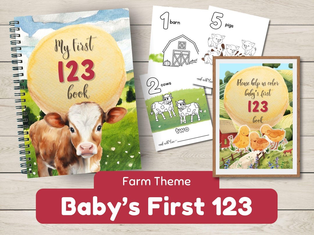 Farm Theme 123 Coloring Book, Baby Shower Guest Activity, Baby’s First ...