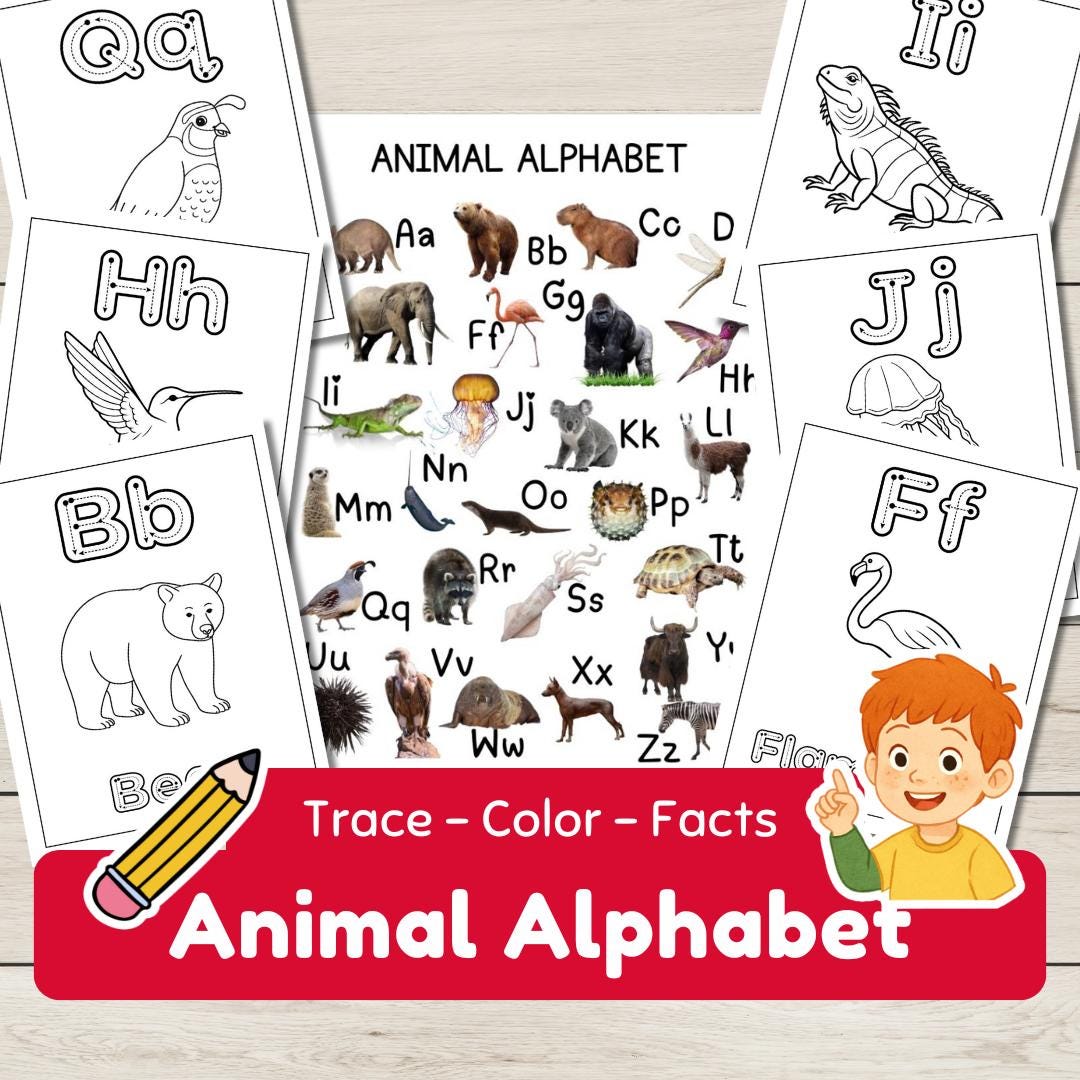 Animal Alphabet Tracing Worksheets ABC Coloring Pages Animal Poster ...