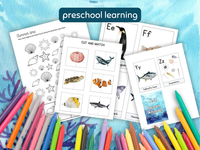 Tarjetas didácticas y hojas de trabajo con el alfabeto del océano ...