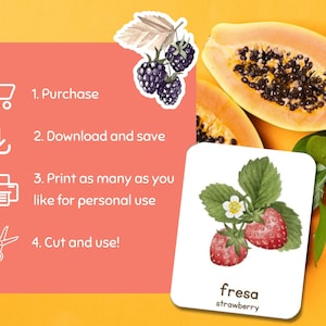 Bilingual Fruit Flashcards English and Spanish Montessori 3-part Cards ...