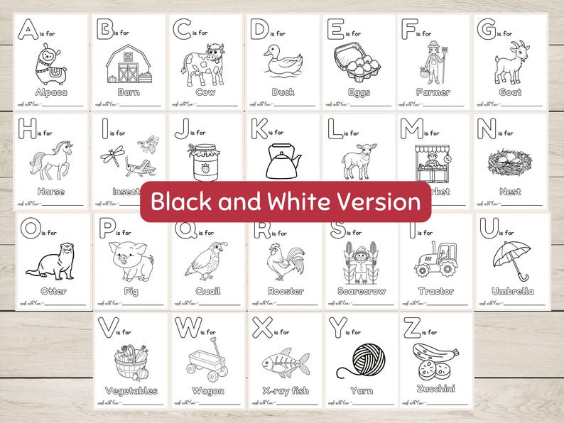 Farm Theme ABC Coloring Book, Baby Shower Guest Activity, Baby’s First ...