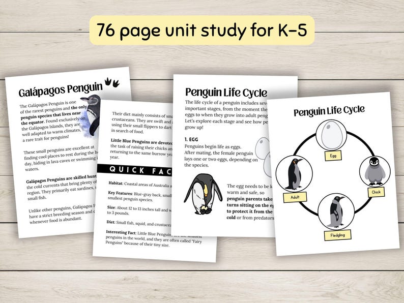 Penguin Unit Study With Comprehension Passages and Worksheets About ...