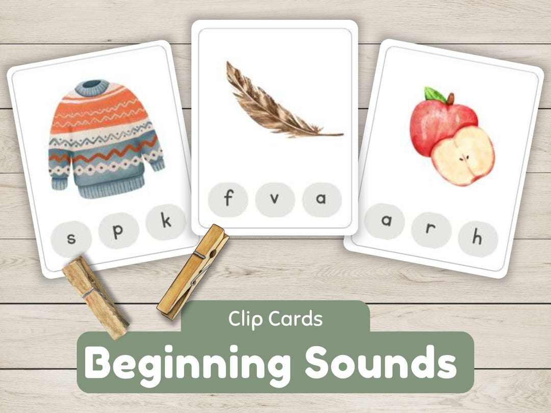 Alphabet Sounds Clip Cards Printable Watercolor Design Identify ...