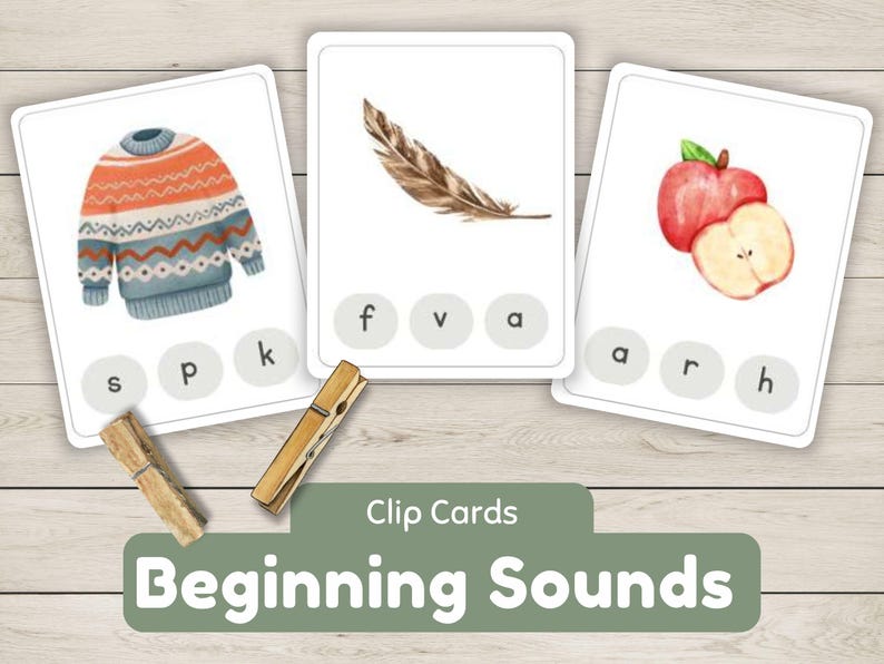 Alphabet Sounds Clip Cards Printable Watercolor Design Identify ...