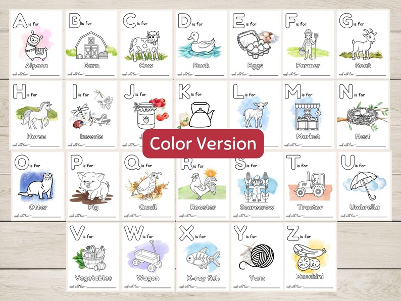 Farm Theme ABC Coloring Book, Baby Shower Guest Activity, Baby’s First ...