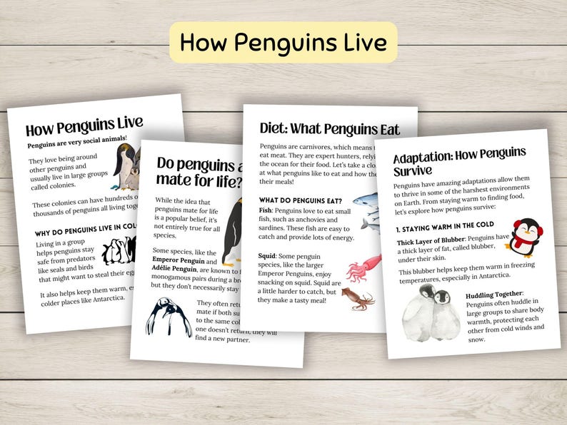 Penguin Unit Study With Comprehension Passages and Worksheets About ...