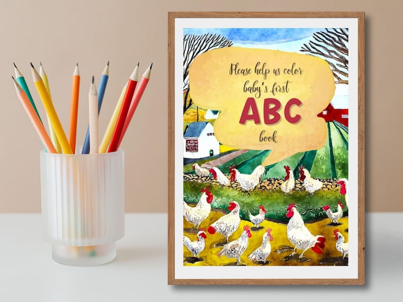 Farm Theme ABC Coloring Book, Baby Shower Guest Activity, Baby’s First ...