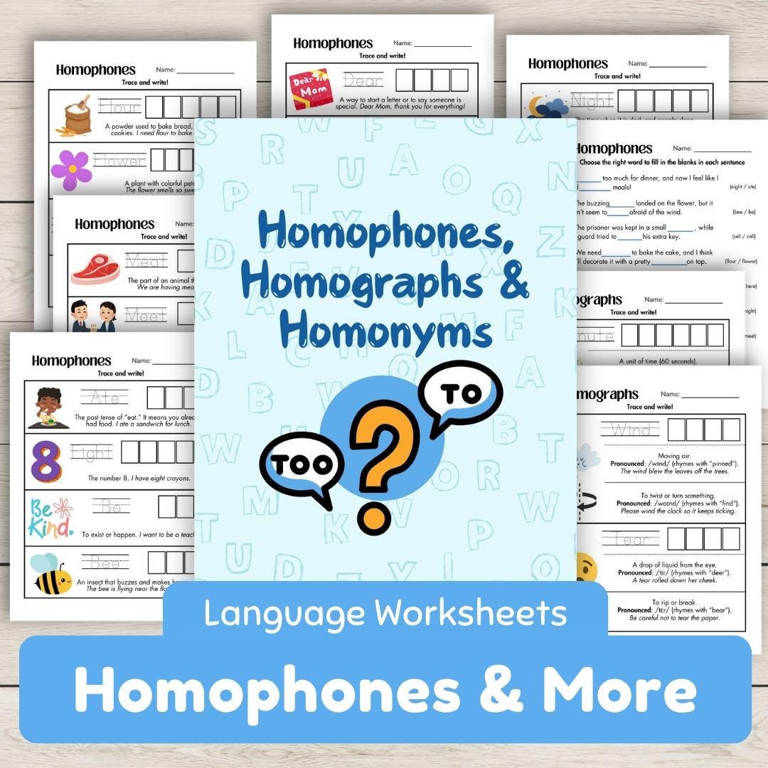 Homophones Homographs and Homonyms: Language Worksheets Downloadable ...