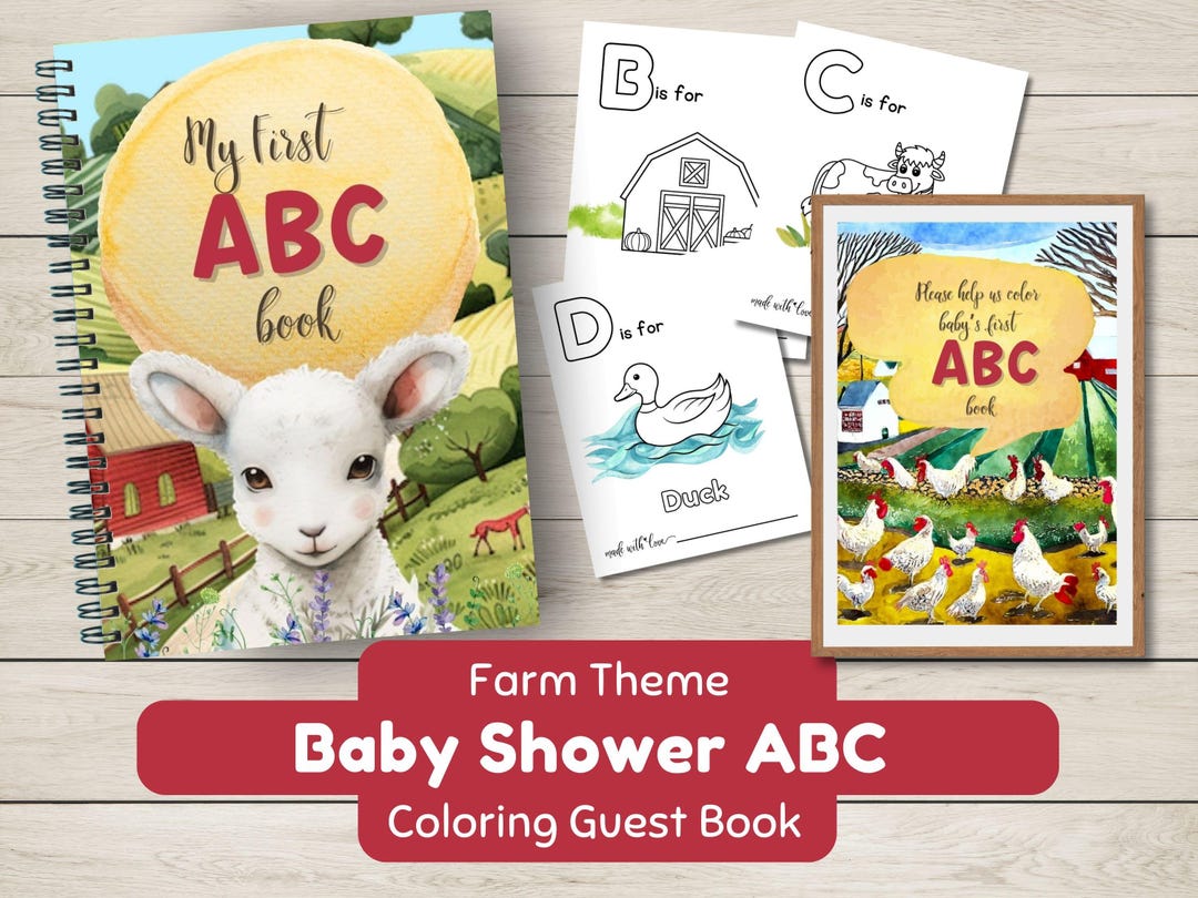 Farm Theme ABC Coloring Book, Baby Shower Guest Activity, Baby’s First ...