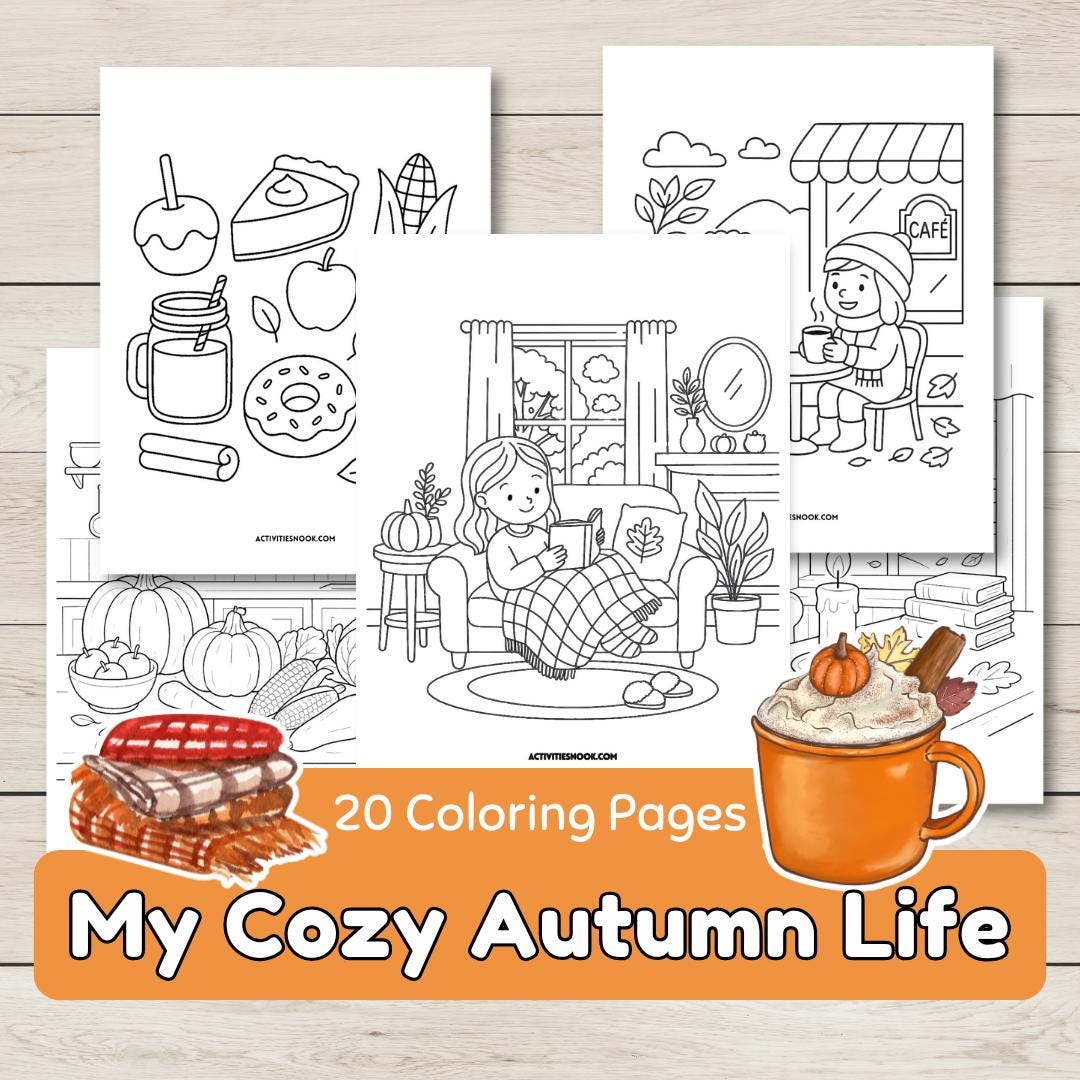 Cozy Autumn Coloring Pages Aesthetic October Coloring Book Cute Fall ...