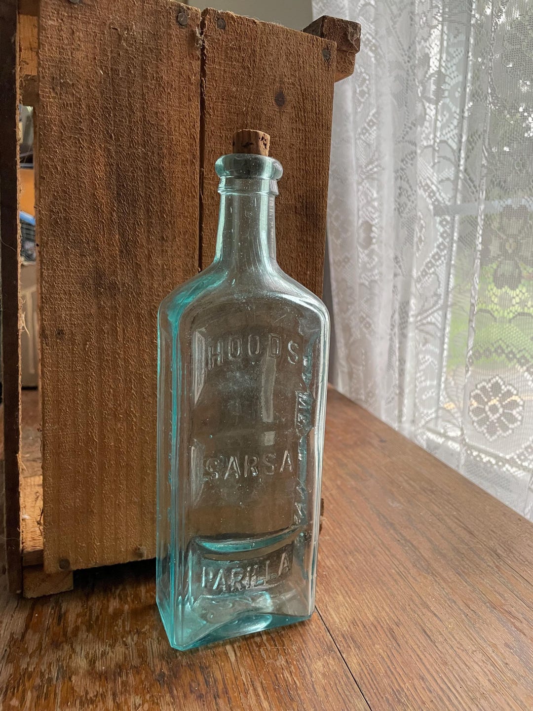 1800s Hood's Sarsaparilla Bottle With Cork, Lowell MA. Country Decor - Etsy