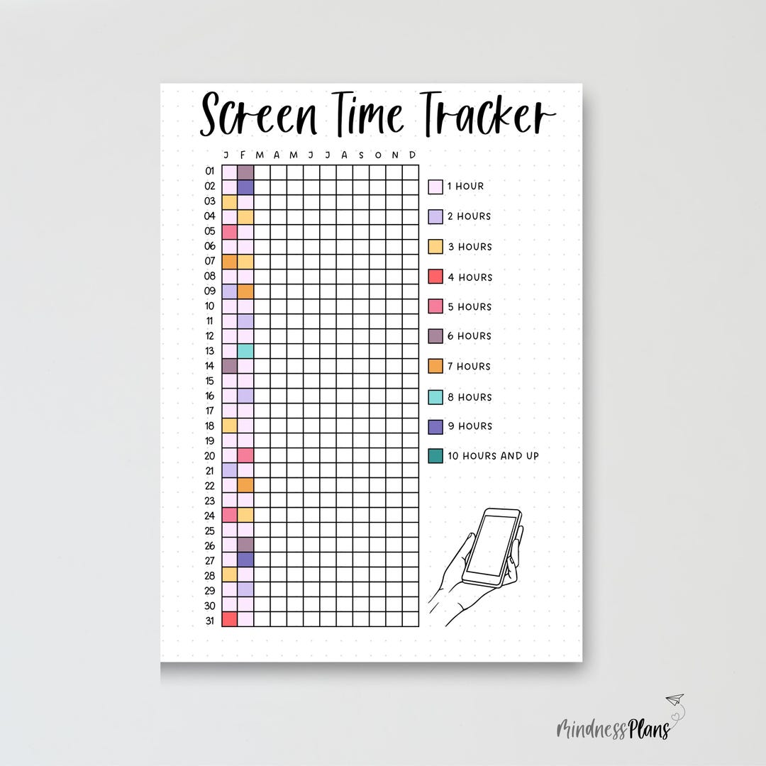 Yearly Screen Time Tracker PRINTABLE Journal Page Planner Page Habit ...