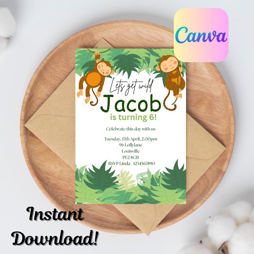 Cheeky Monkey 6th Birthday Invitation, Editable Digital Invite, Cheeky ...