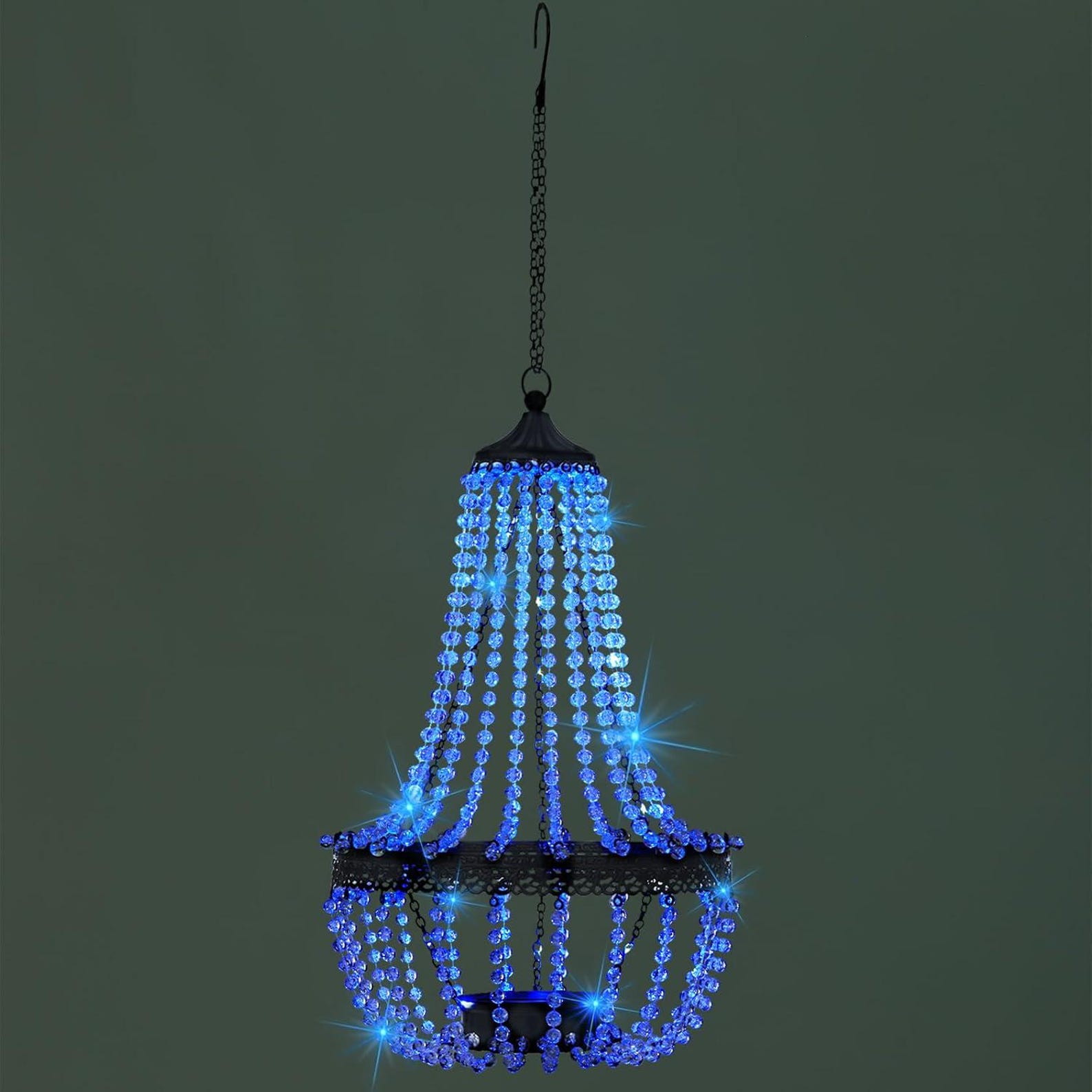Solar Crystal Chandelier: Blue LED Outdoor Garden Decor - Etsy