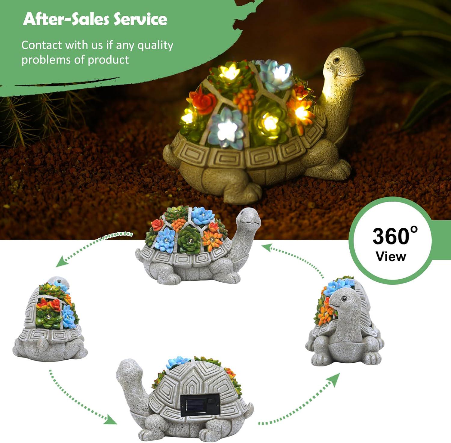 Solar Turtle Garden Statue: LED Succulent Outdoor Decor - Etsy