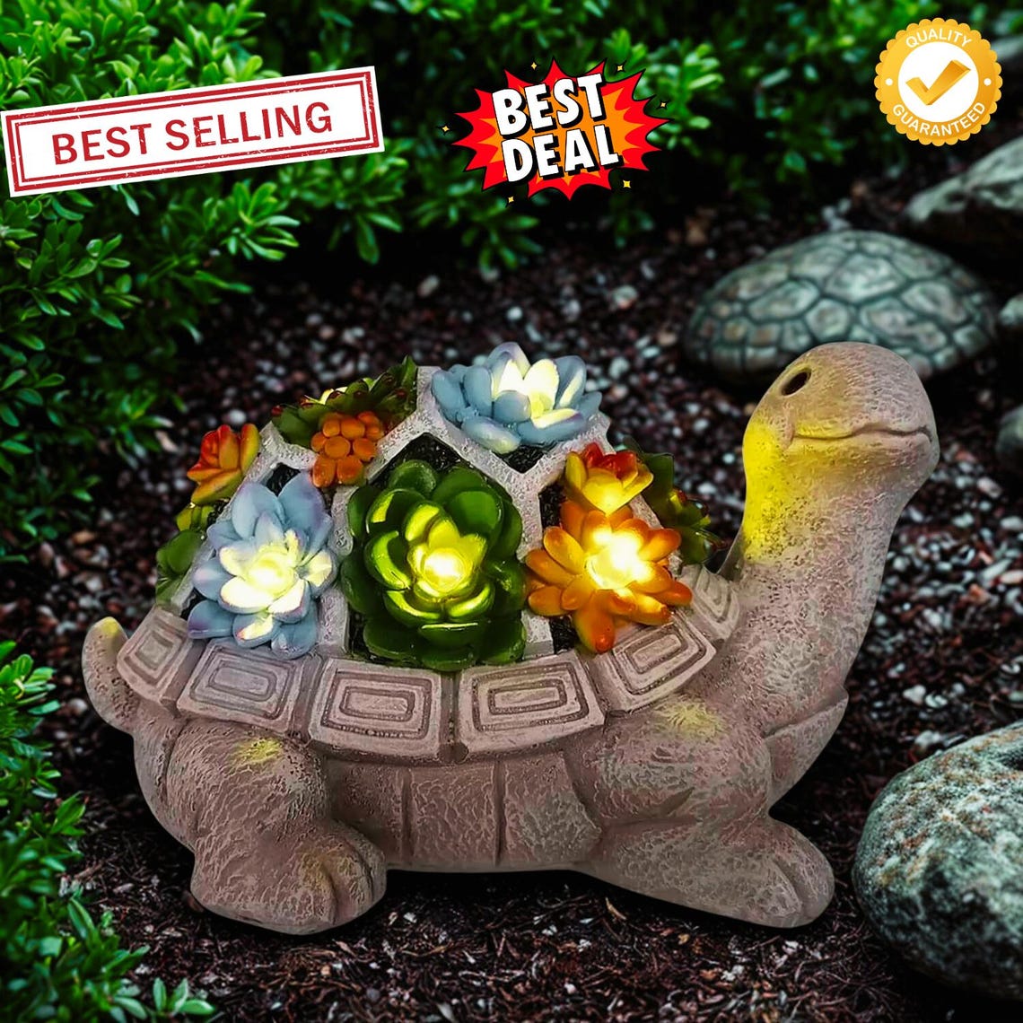 Solar Turtle Garden Statue: LED Succulent Outdoor Decor - Etsy