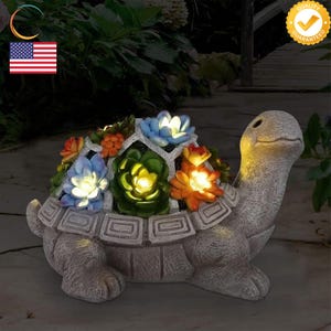 Solar Turtle Garden Statue With Succulent & 7 LED Lights – Outdoor ...