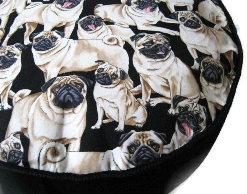 Pug Dogs Pouffe, Round Floor Cushion 18" Diameter, Dog Lovers Footrest ...