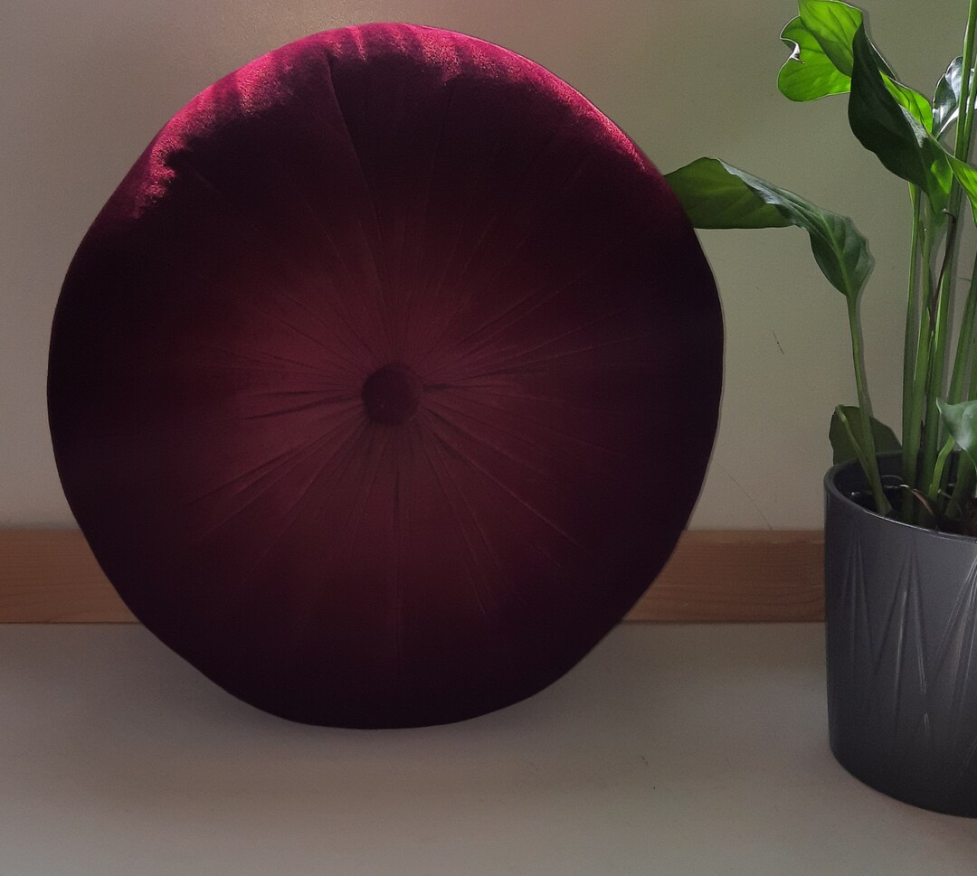 Plum Decorative Cushion Velvet Fabric Deep Plum Round With Button ...