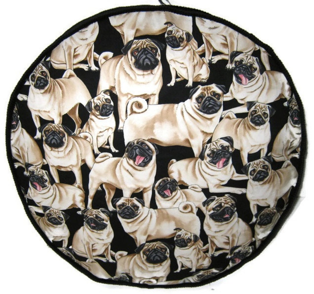 Pug Dogs Pouffe, Round Floor Cushion 18" Diameter, Dog Lovers Footrest ...