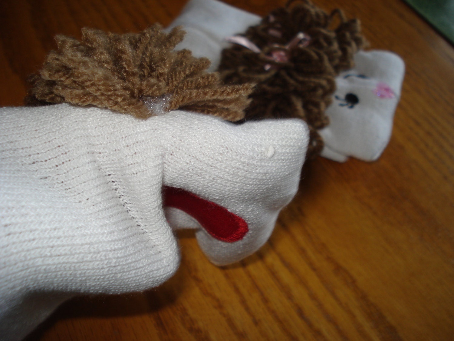 Girl Sock Puppet brown curly yarn hair vip movable mouth | Etsy