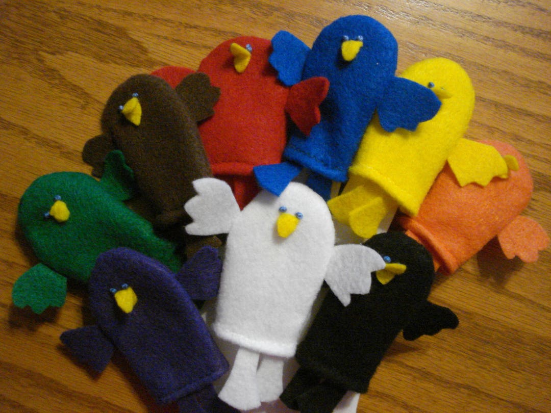 Hand Made Bird Finger Puppets Teach Colors and Numbers 9 Finger Puppets ...