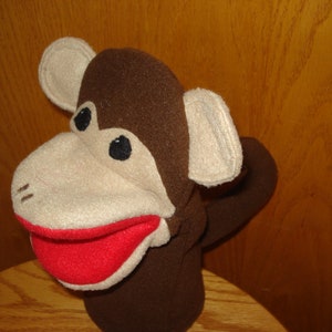 Monkey Hand Puppet Black Felt Hand Stitched Eyes Movable Mouth Fleece ...