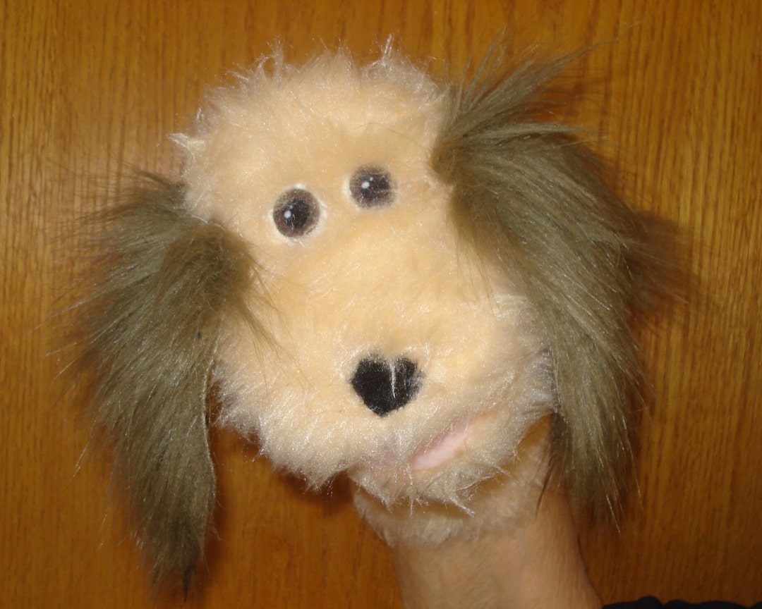Dog Hand Puppet Blue Felt Eyes Sewn On, Movable Mouth Handmade in USA ...