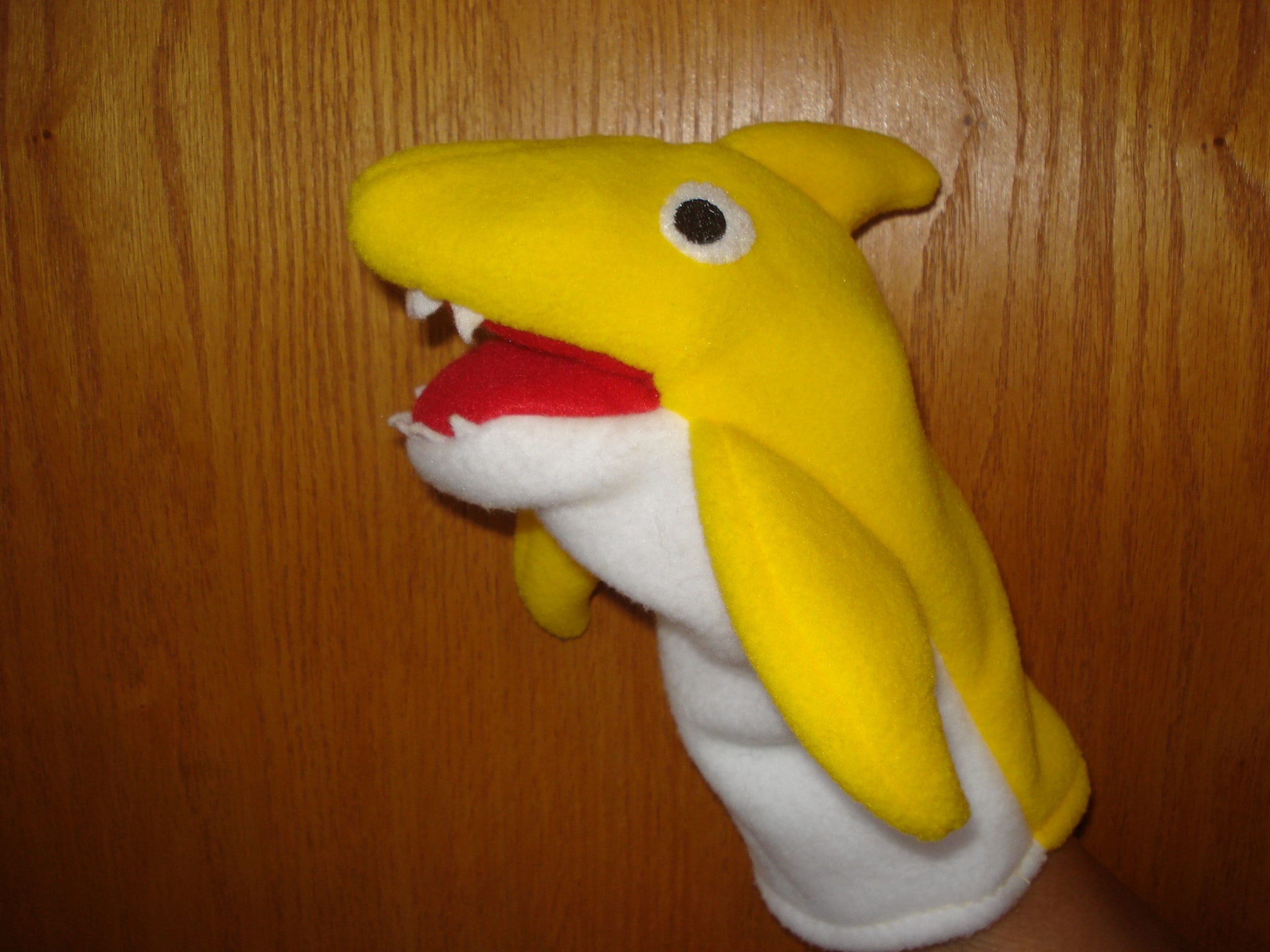 Hand Made USA Shark Hand Puppet Movable Mouth Yellow and White - Etsy