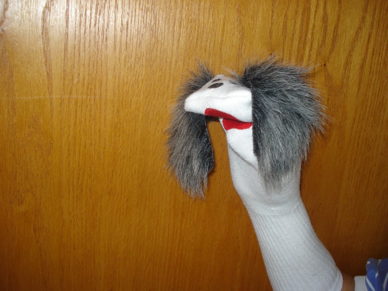 Dog Sock Puppet Grey Faux Fur Ears Interactive Toy Puppets | Etsy