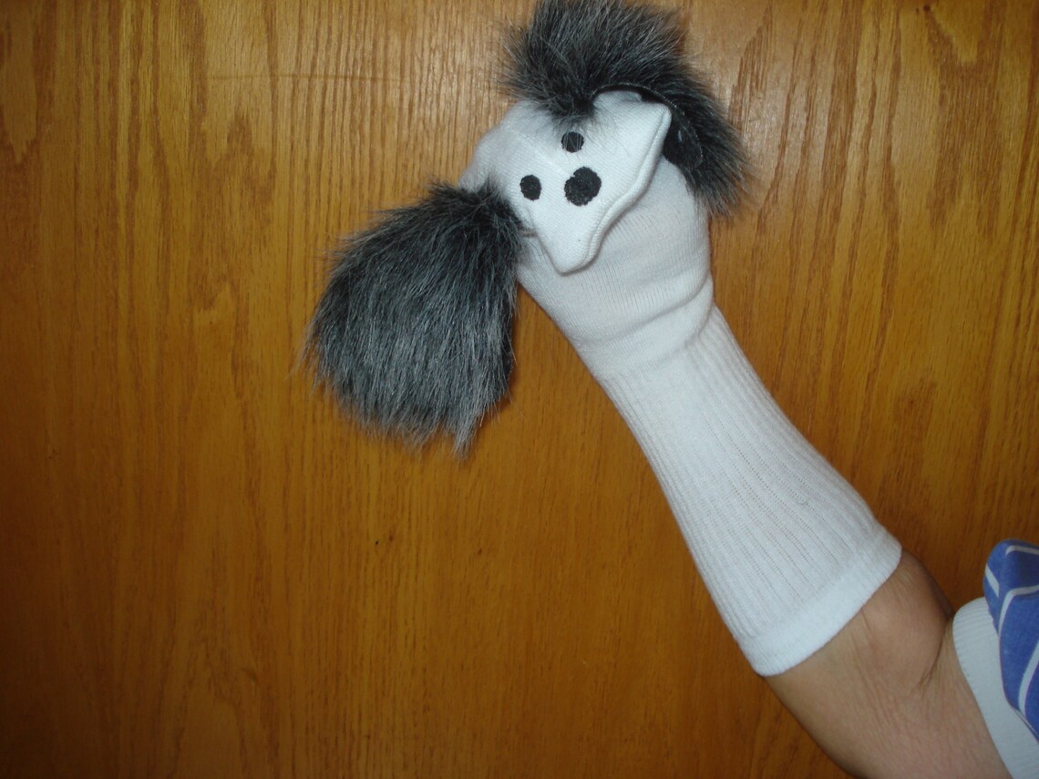 Dog Sock Puppet Grey Faux Fur Ears Interactive Toy Puppets - Etsy