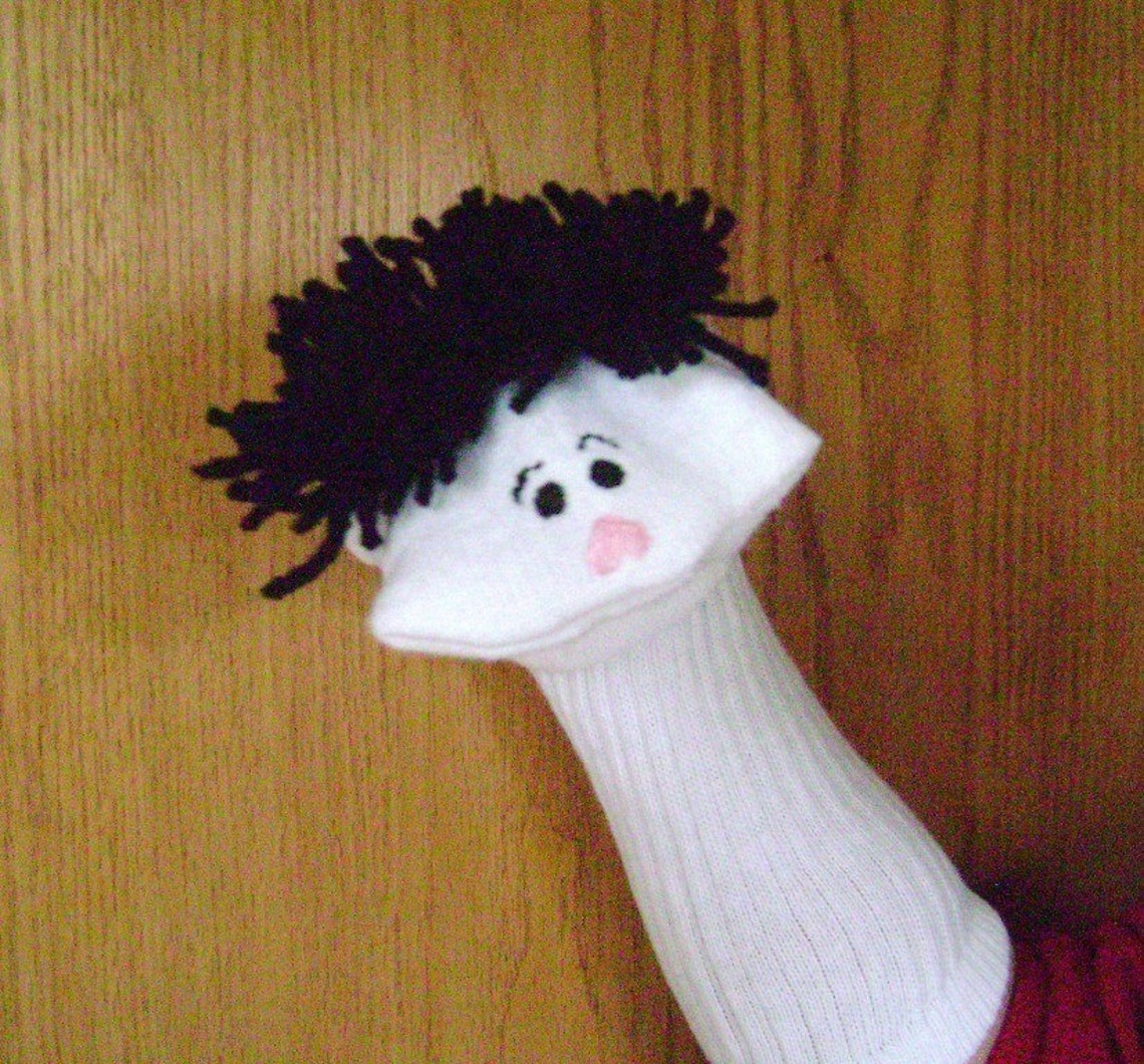 Black Haired Boy Sock Puppet Appliqued Mouth Yarn Hair Hand - Etsy
