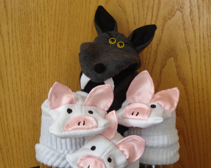 Big Bad Wolf Hand Puppet and Three Little Pigs Sock Puppets - Etsy