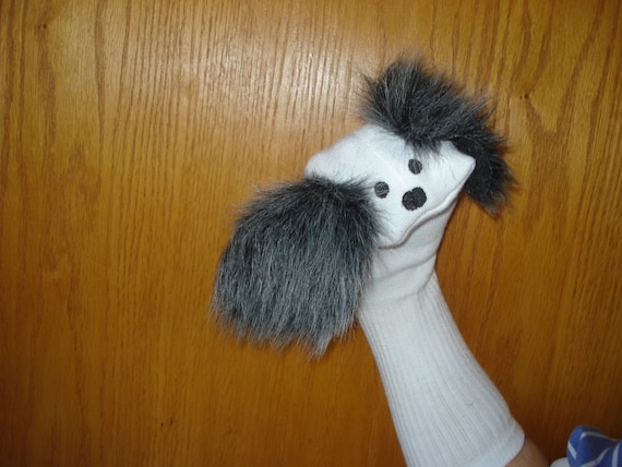 Dog Sock Puppet Grey Faux Fur Ears Interactive Toy Puppets | Etsy