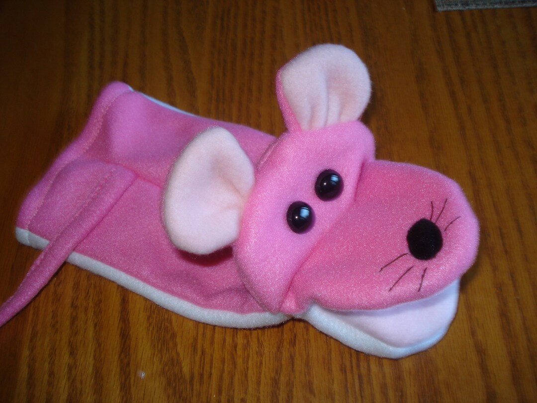 Pink Mouse Hand Puppet Puppets Mice Social Skills Movable Mouth Fleece ...