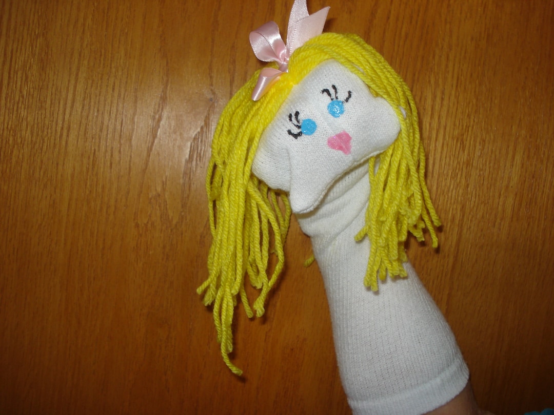 Girl Sock Puppet Yellow Long Hair Movable Mouth - Etsy