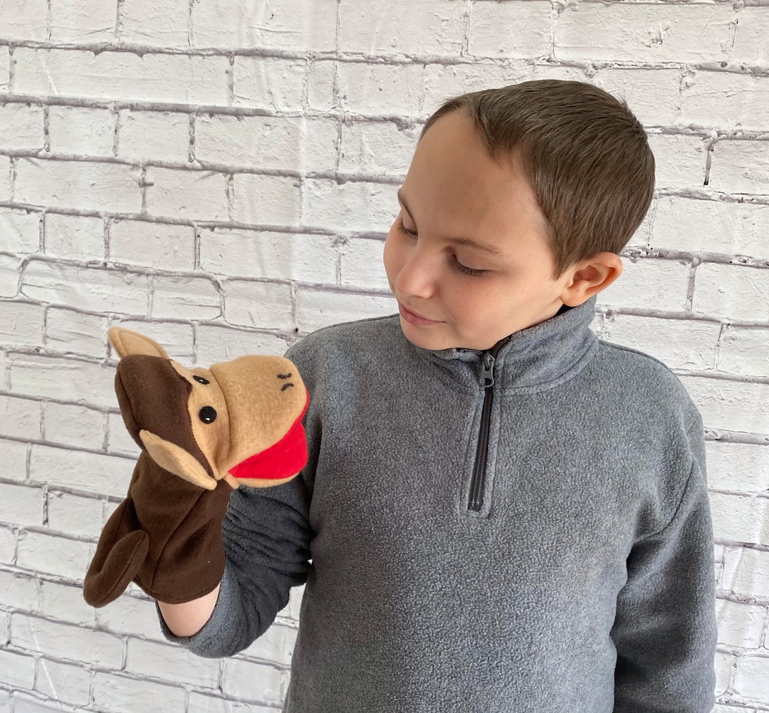 Monkey Hand Puppet Black Felt Hand Stitched Eyes Movable Mouth Fleece ...