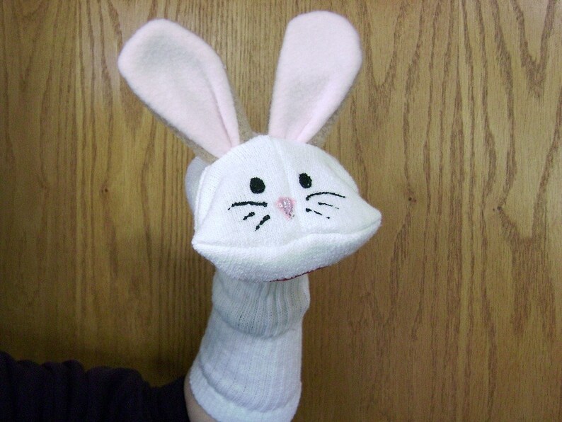 Rabbit Bunny Sock Puppet Puppets by Margie Appliqued Red Mouth - Etsy