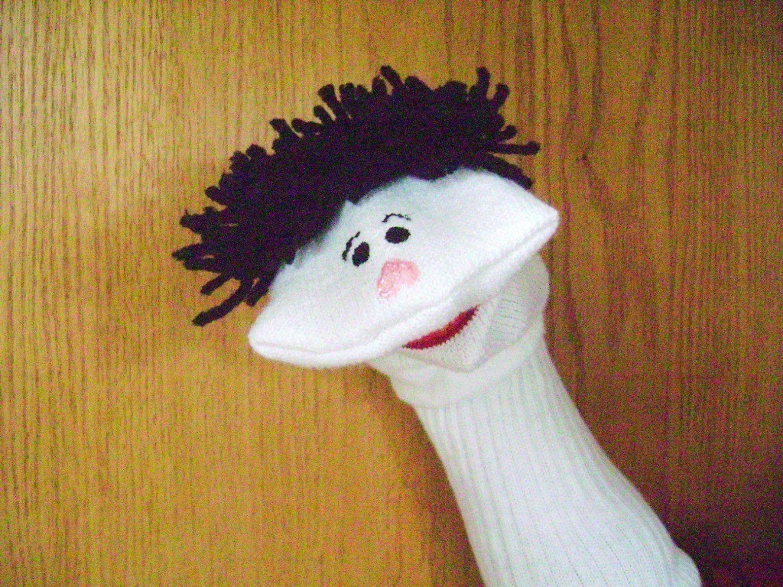 Black Haired Boy Sock Puppet Appliqued Mouth Yarn Hair Hand - Etsy
