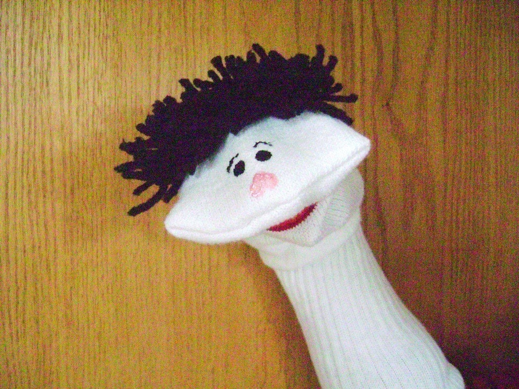 Black Haired Boy Sock Puppet Appliqued Mouth Yarn Hair Hand - Etsy