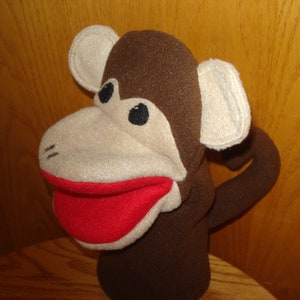 Monkey Hand Puppet Black Felt Hand Stitched Eyes Movable Mouth Fleece ...
