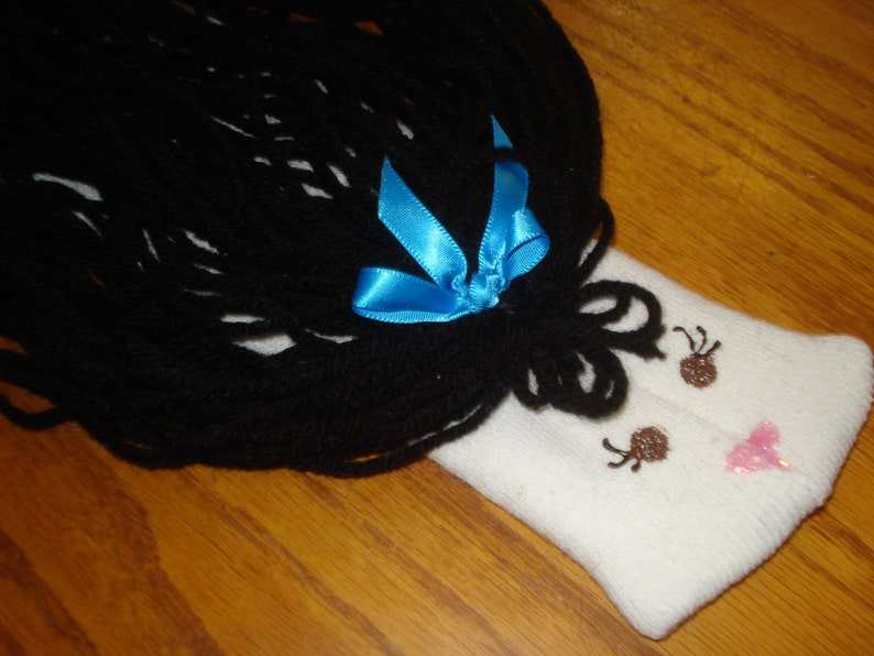 Girl Sock Puppet Black Long Yarn Hair | Etsy