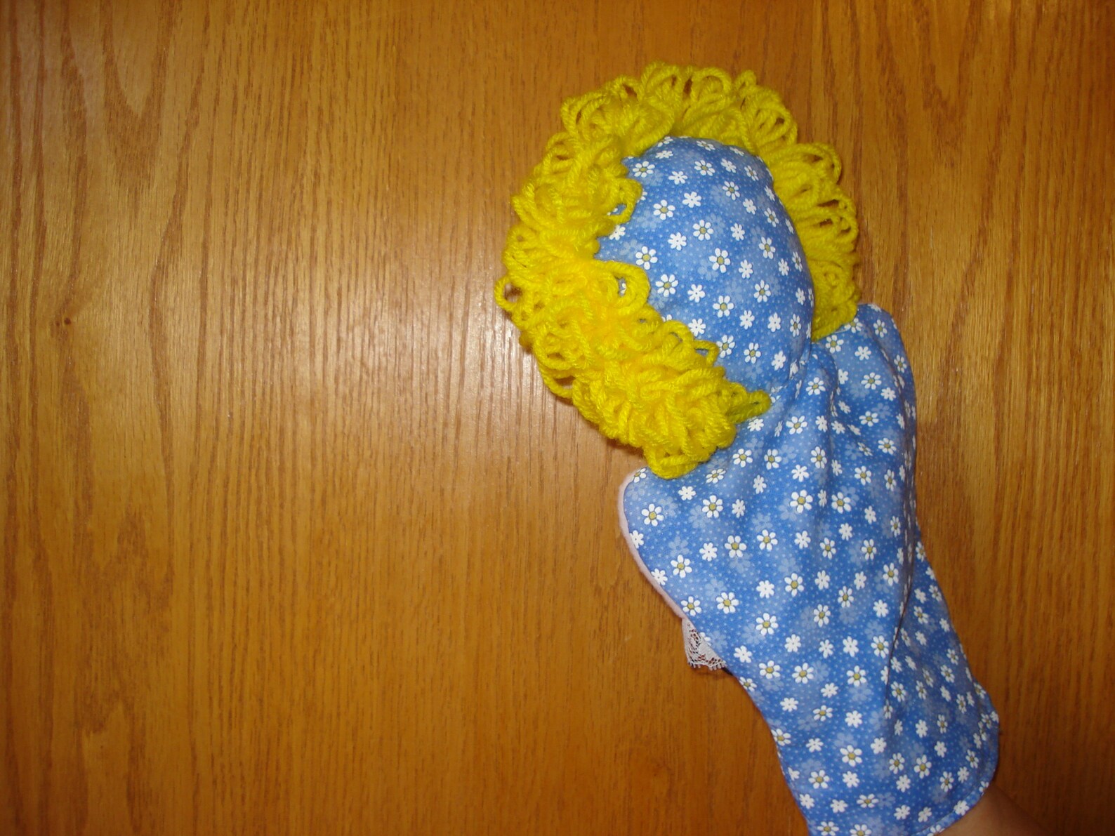 Girl Hand Puppet Blond Yarn Hair Embroidery Hand Stitched Face | Etsy