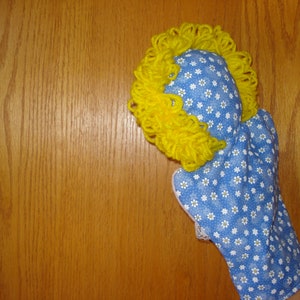 Girl Hand Puppet Blond Yarn Hair Embroidery Hand Stitched Face Fits ...